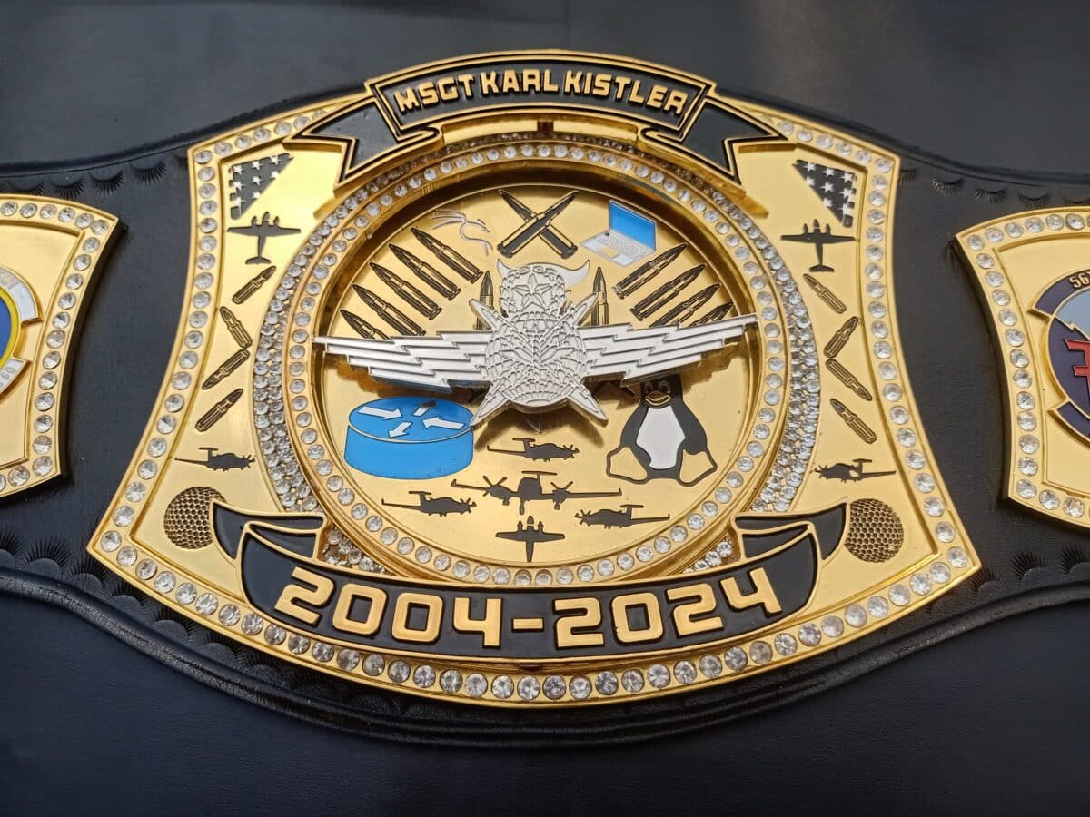 Custom Military Championship Belt With Spinner Plate And Engraved Badges